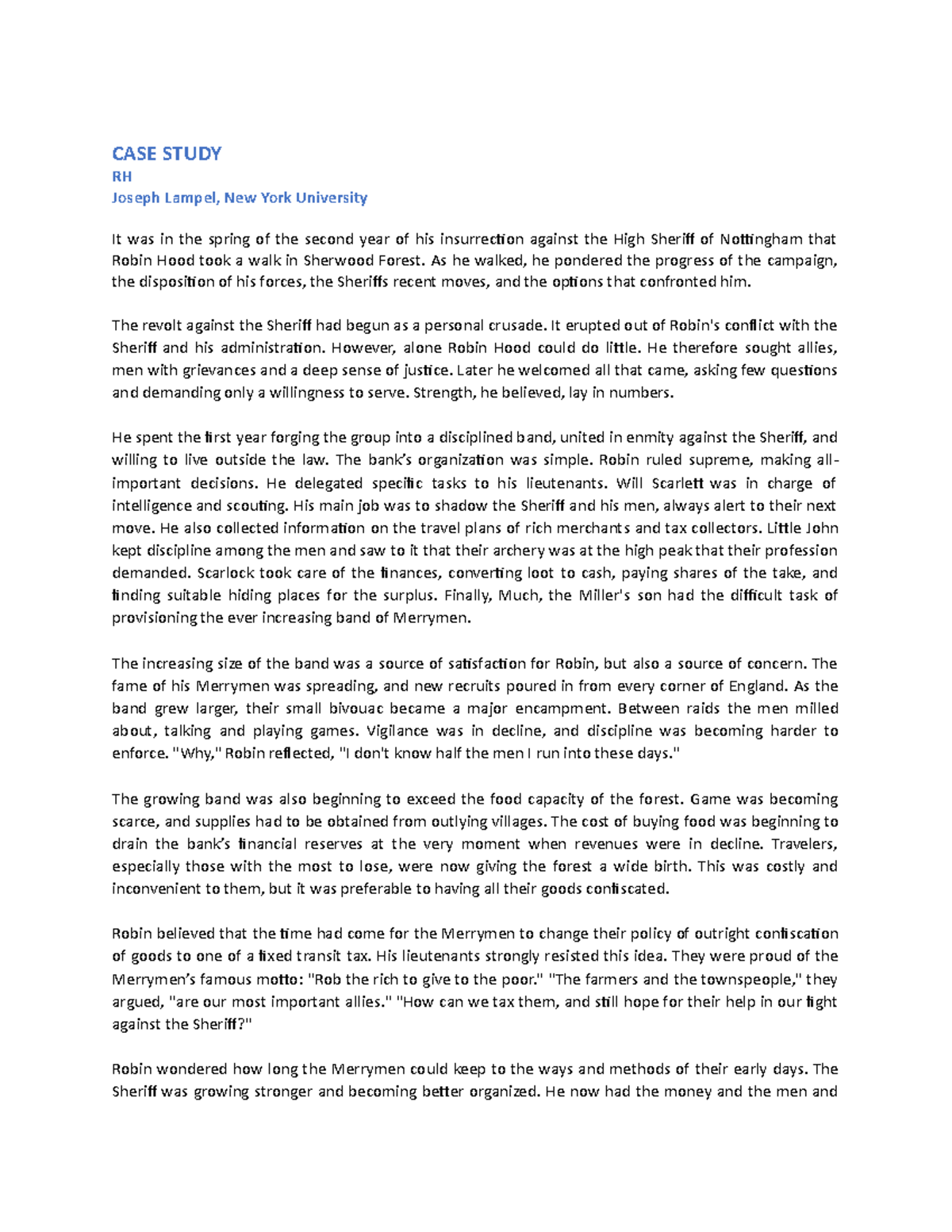 RH case - fjfhhj - CASE STUDY RH Joseph Lampel, New York University It ...