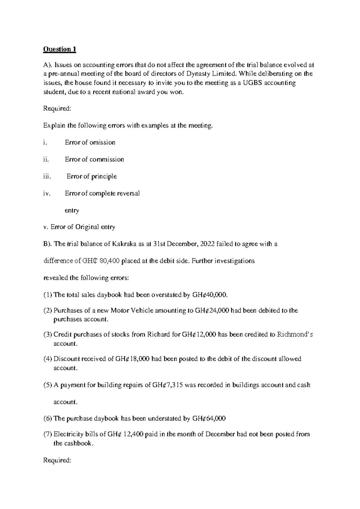 Tutorial Set 7 Correction Of Errors Question 1 A Issues On Accounting Errors That Do Not