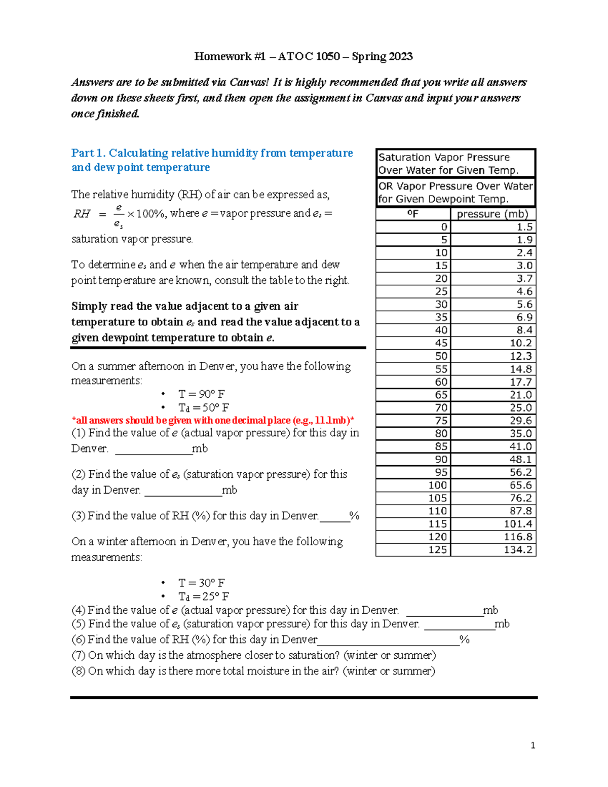 ATOC HW1 - homework 1/3 - 1 Homework #1 – ATOC 1050 – Spring 2023 ...
