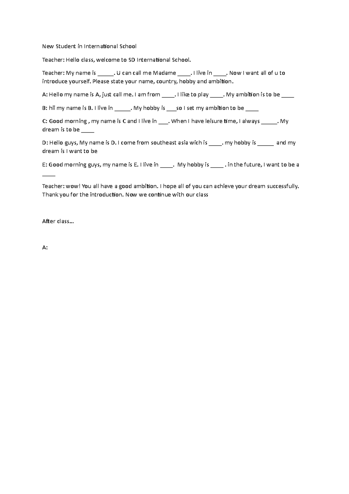 New Student in International School - New Student in International ...