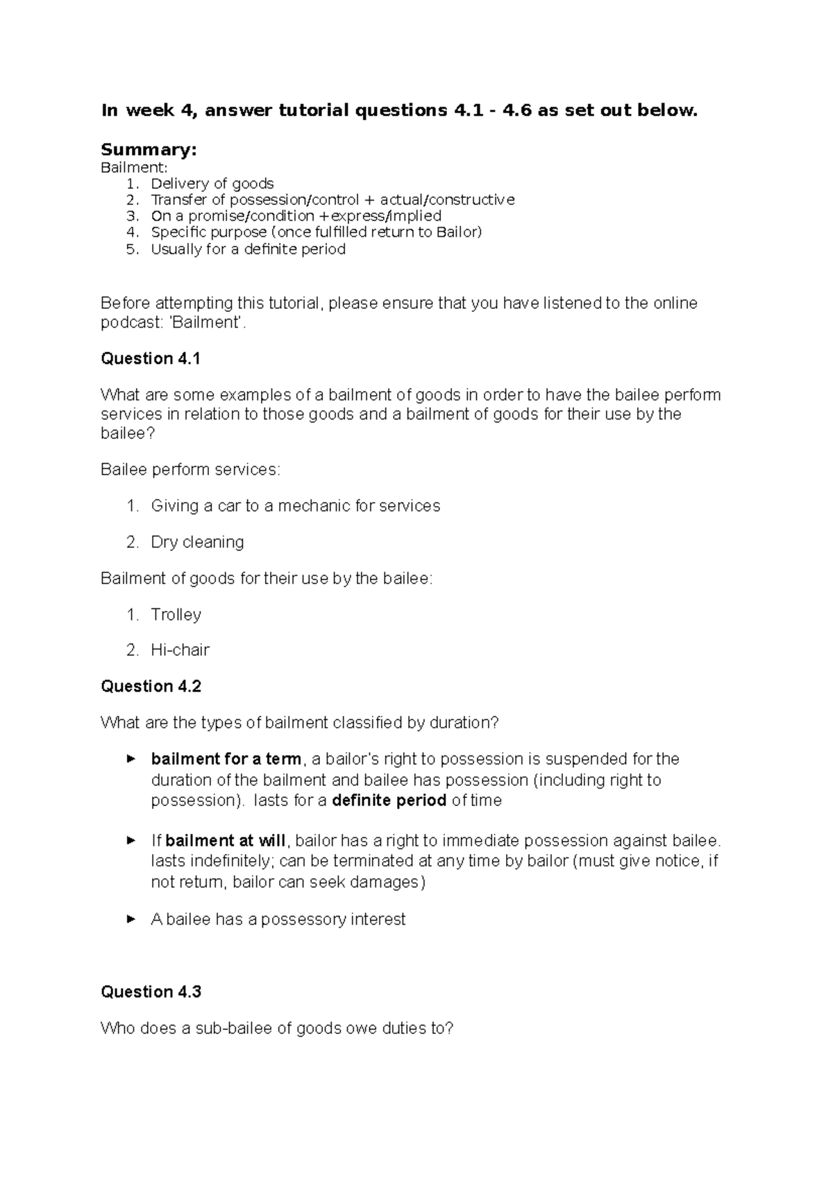 Week 4 Tutorial - In week 4, answer tutorial questions 4 - 4 as set out ...