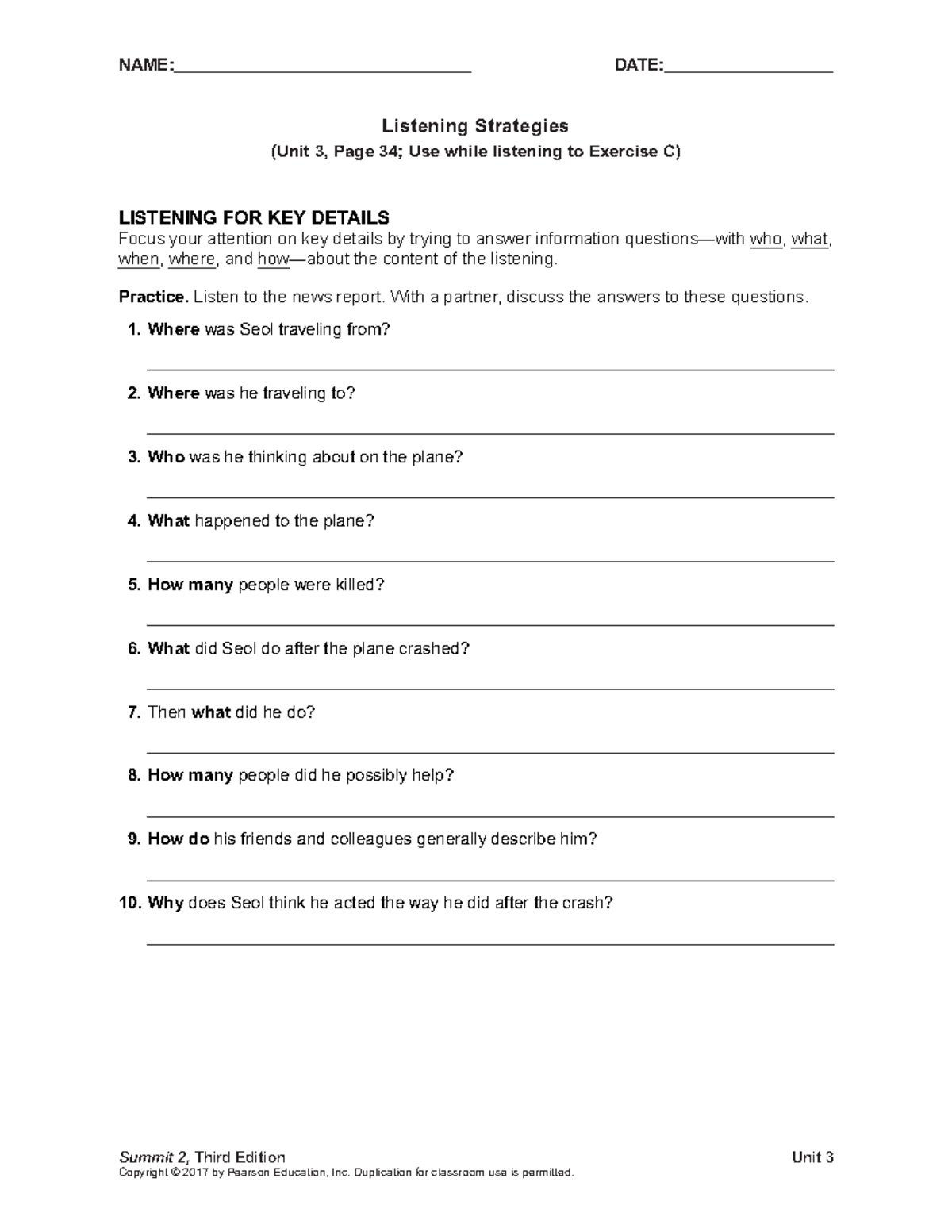 3.Listening unit 3 P - Notas - Copyright © 2017 by Pearson Education ...