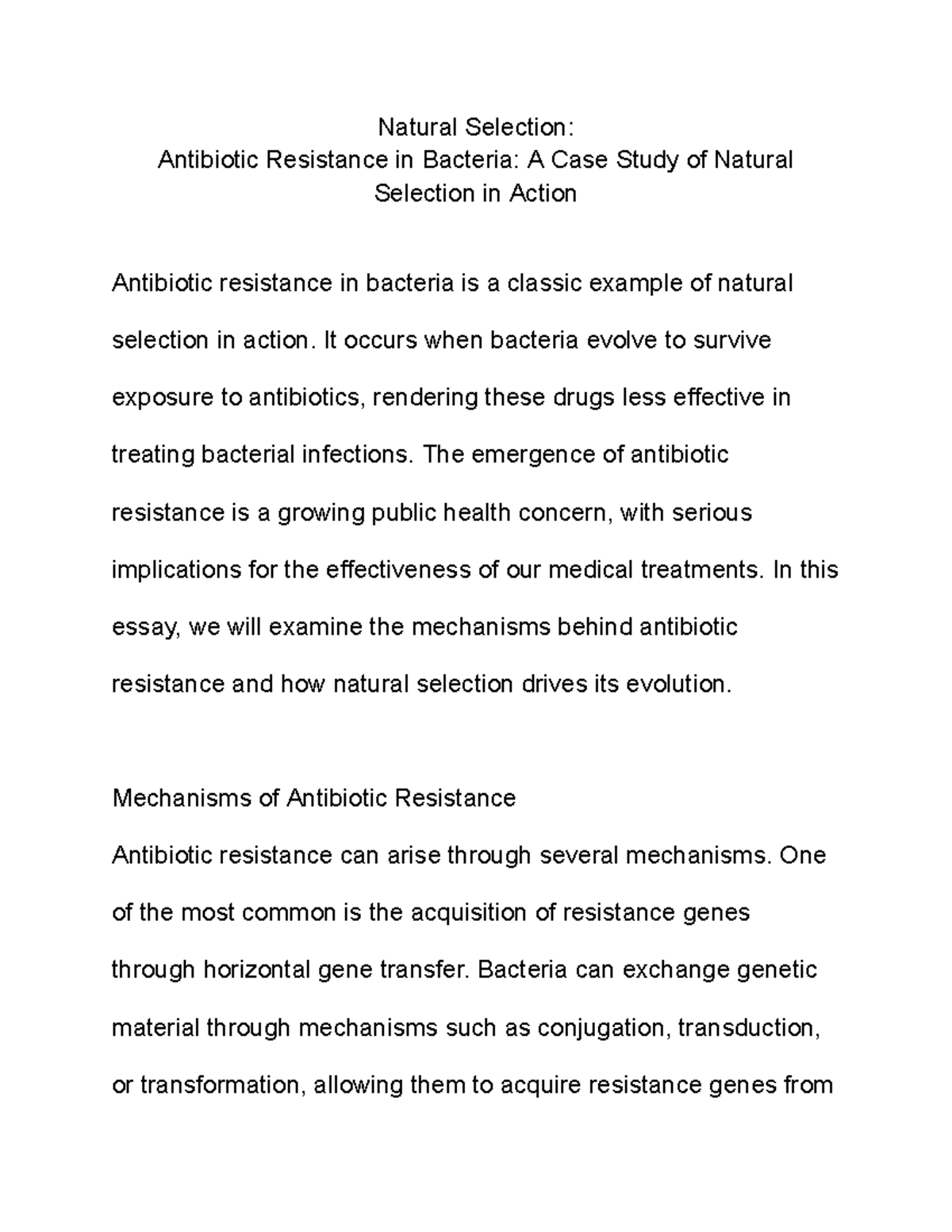 Antibiotic Resistance in Bacteria A Case Study of Natural Selection in ...