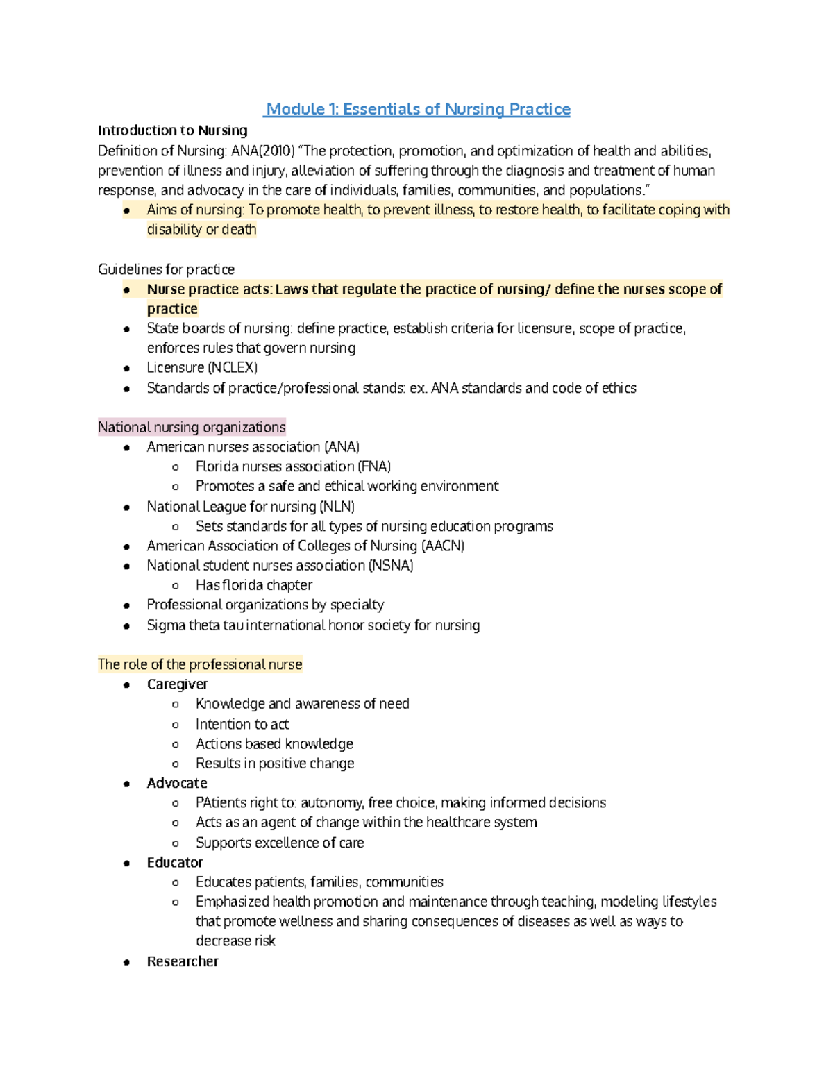 PCC Wrap-Ups - Module 1: Essentials of Nursing Practice Introduction to ...