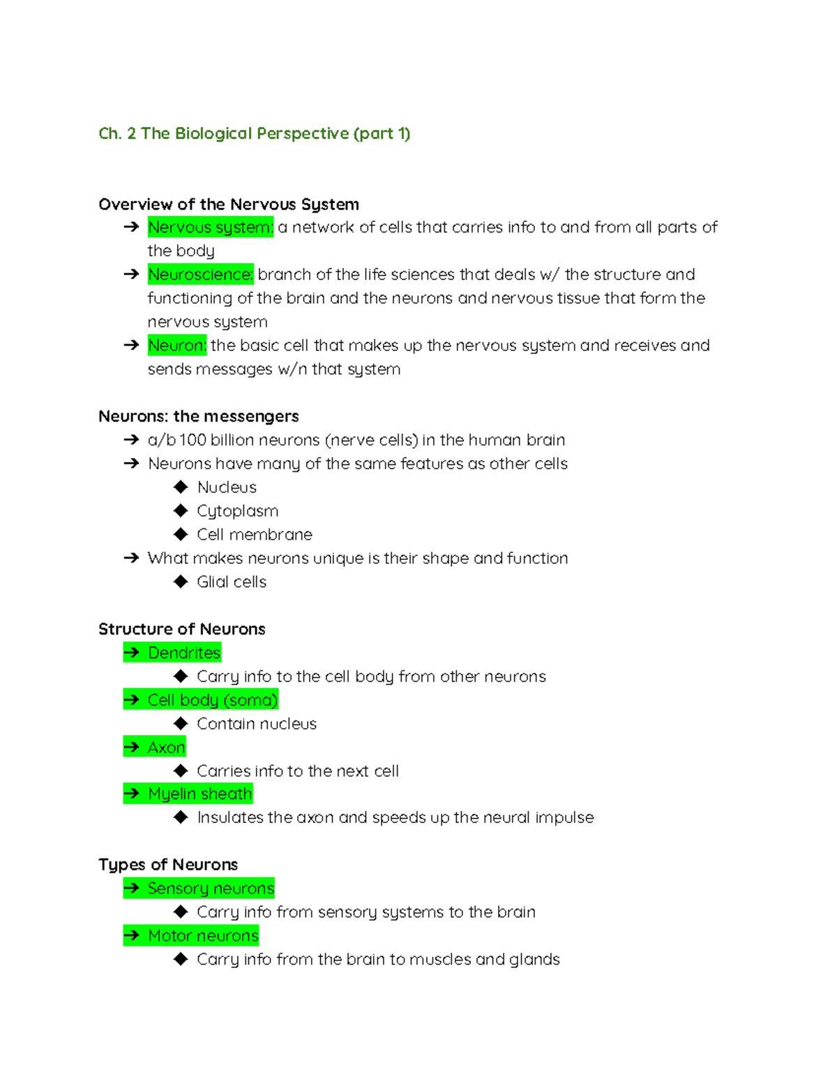 Chapter 2 The Biological Perspective (part 1) - Ch. 2 The Biological Perspective (part 1 ...