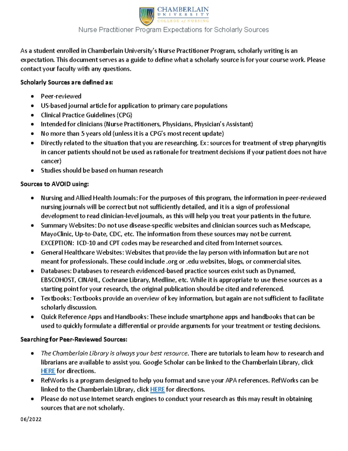NP Program Expectations for Scholarly Sources 6-2022-1 - Nurse ...