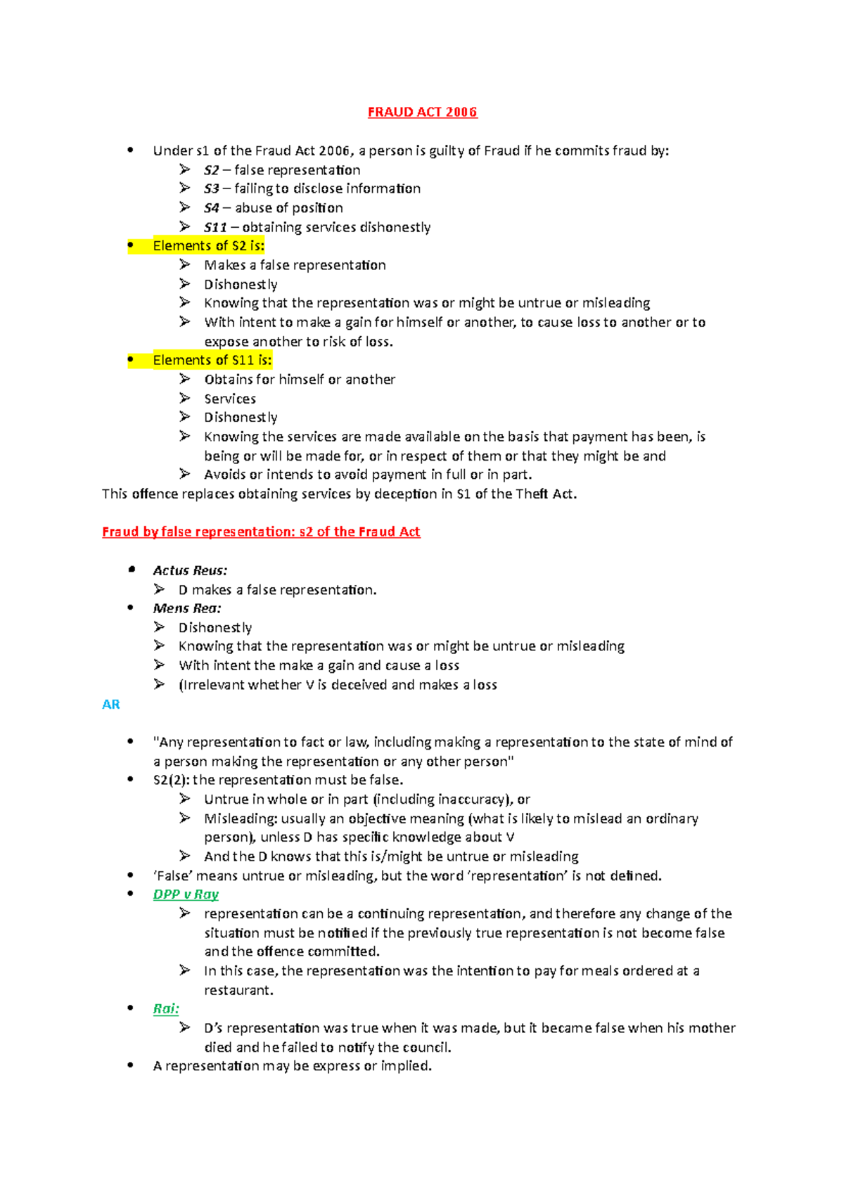 Fraud notes - FRAUD ACT 2006 Under s1 of the Fraud Act 2006, a person ...