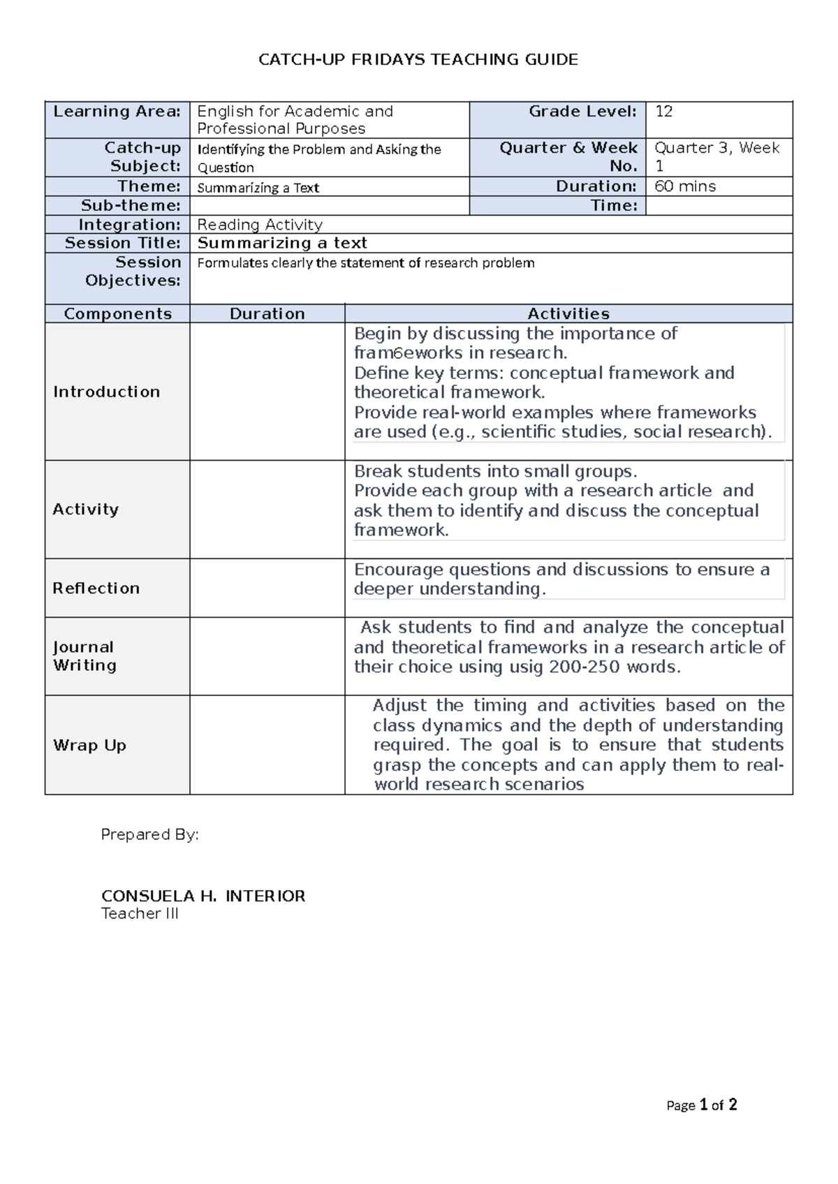 Teaching Guide Catchup Sciencexx Values - CATCH-UP FRIDAYS TEACHING ...