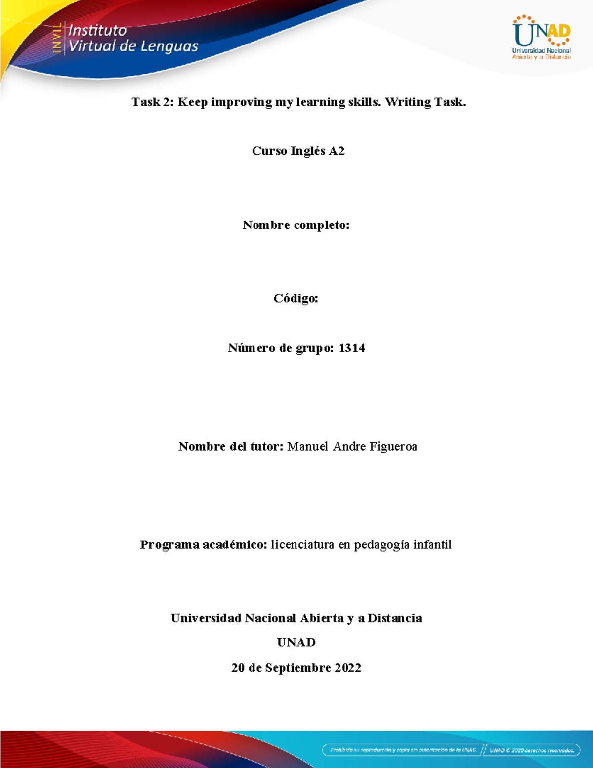 Task 2 - writing task - Inglés B2 - Task 2: Keep improving my learning skills. Writing Task ...