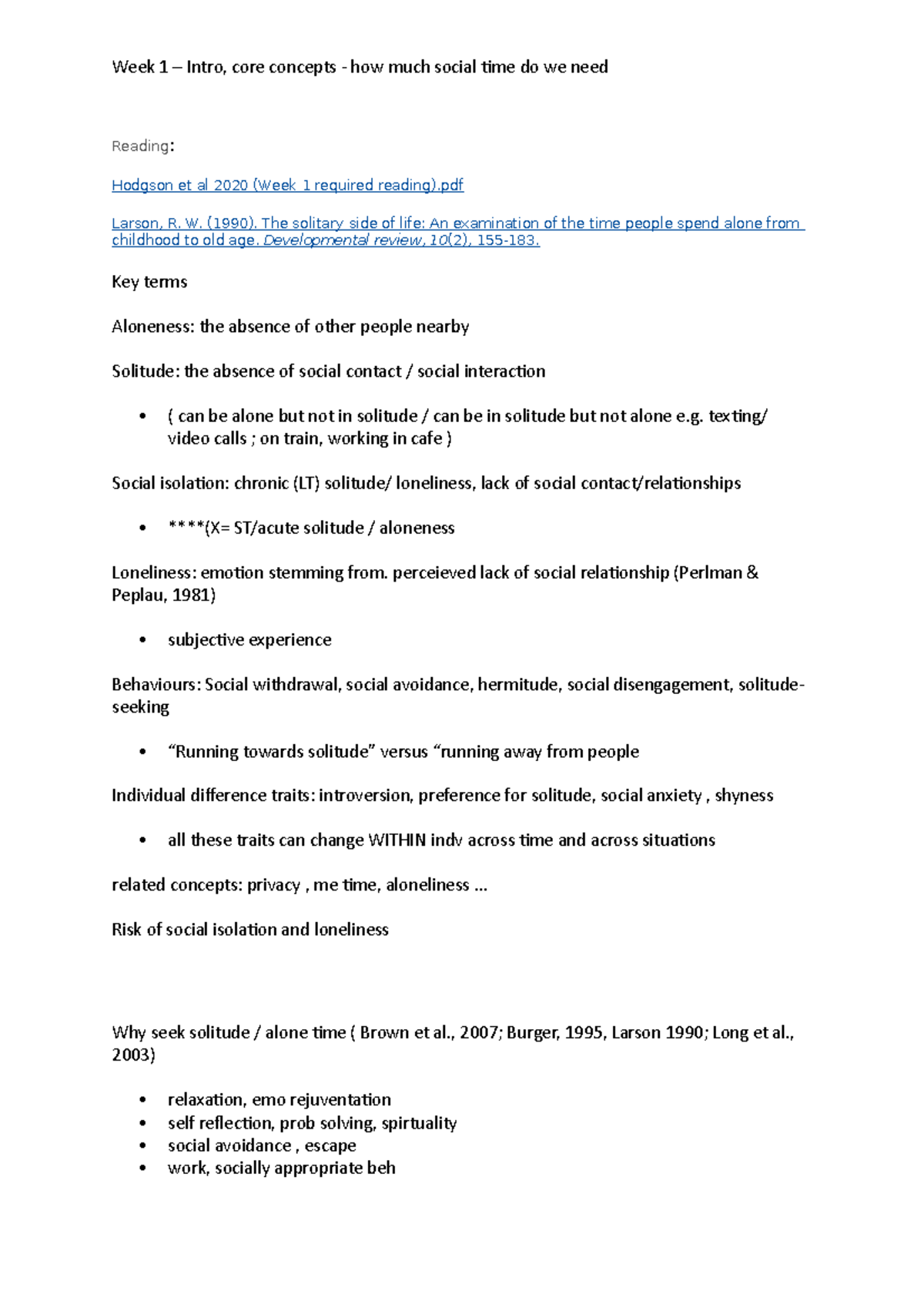 Week 1 Undone Week 1 Reading Hodgson Et Al 2020 Week 1 Required Readingpdf Larson R 