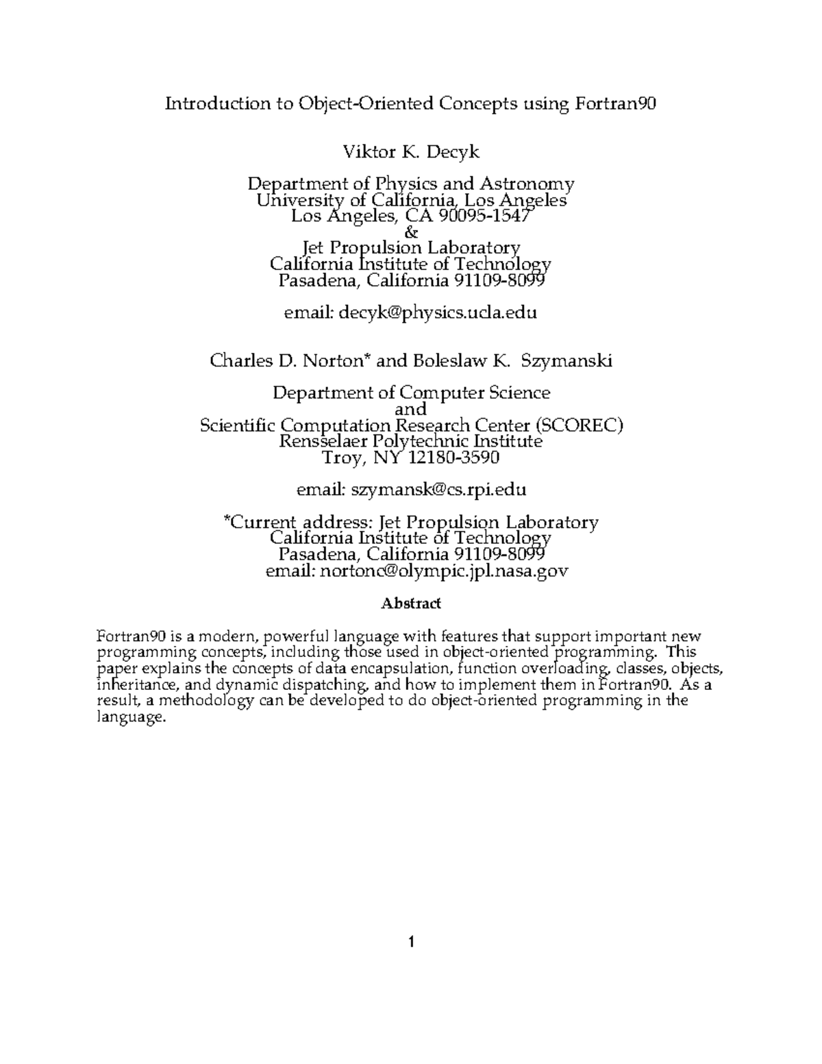 Introduction To Object Oriented Concepts Using Fortran 90 Viktor K