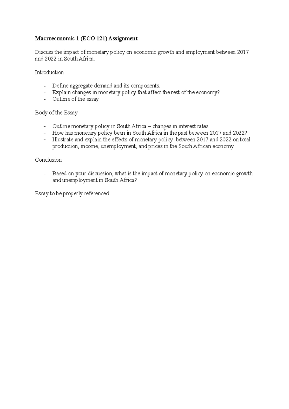 ECO121 Assignment 2023 - Macroeconomic 1 (ECO 121) Assignment Discuss ...