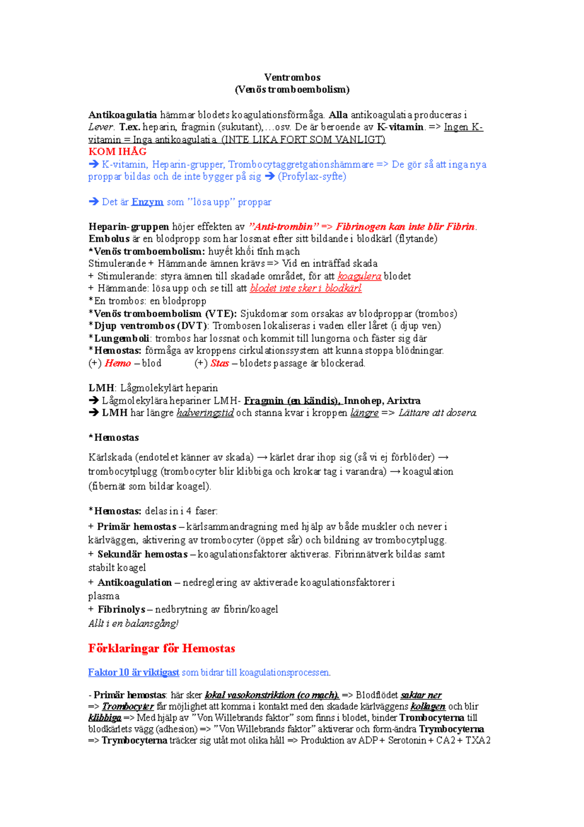 Ventrombos anteckningar 2020 - Ventrombos (Venös tromboembolism ...