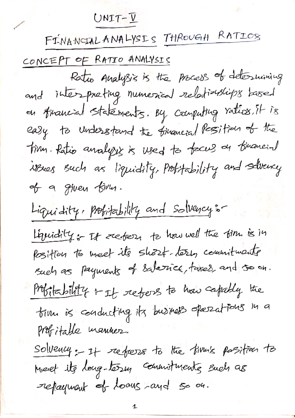 BEFA UNIT-V - Befa notes - FINANCIAL ANALYSIS THROUGH RATIOS CONCEPT oF ...