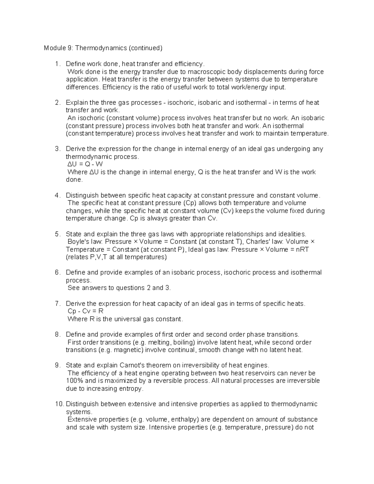 Module 9 Thermodynamics (continued) - Module 9: Thermodynamics ...