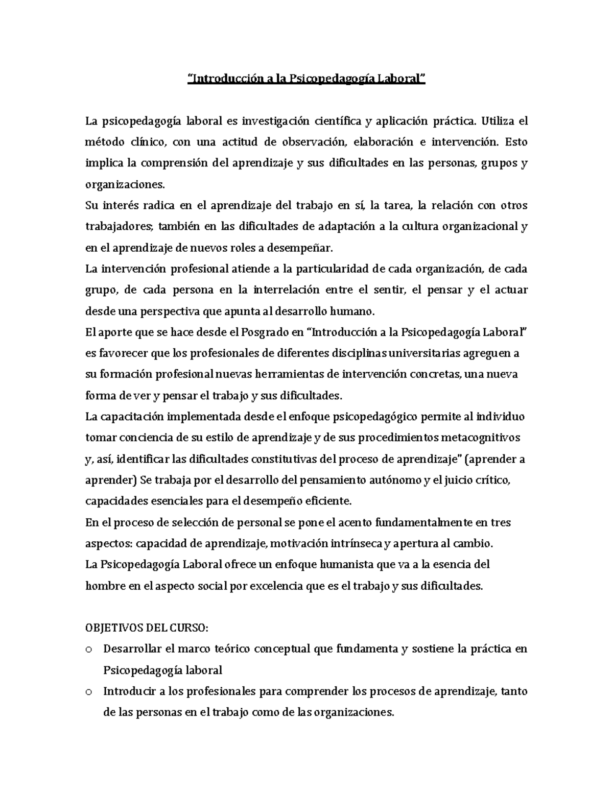 Introducción a la Psicopedagogía Laboral - DzIntroducción a la Psicopedagogía Laboraldz La - Studocu