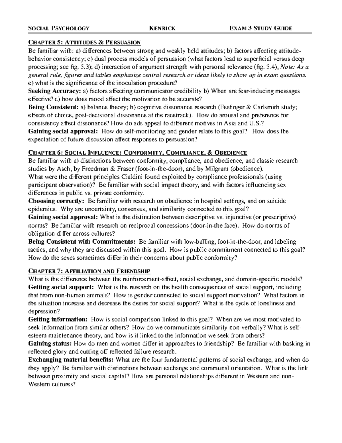 Study Guide-Exam 3 - SOCIAL PSYCHOLOGY KENRICK EXAM 3 STUDY GUIDE ...