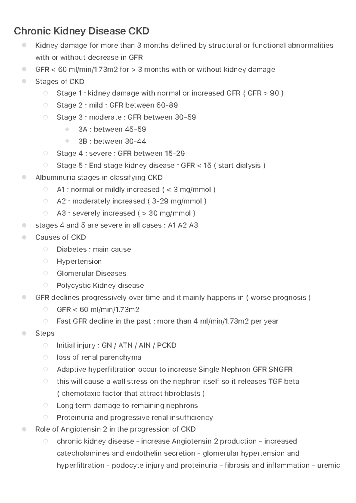 Chronic Kidney Disease CKD Anas Salah - - Studocu