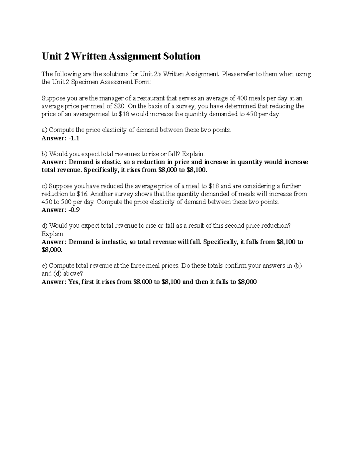 Unit 2 Written Assignment Solution Unit 2 Written Assignment Solution