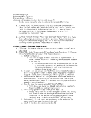 IB LAB 06 Enzymes - Introductory Biology Lab Activity #6 – Enzymes ...