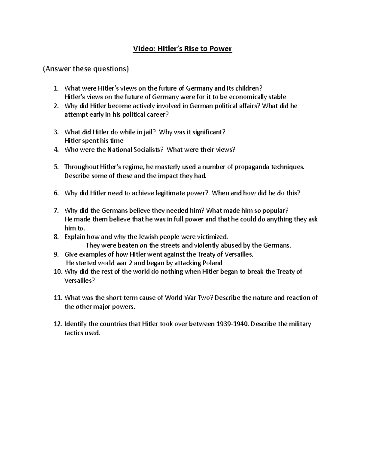 Copy of Copy of [Template] Hitler Video questions - Video: Hitler’s ...