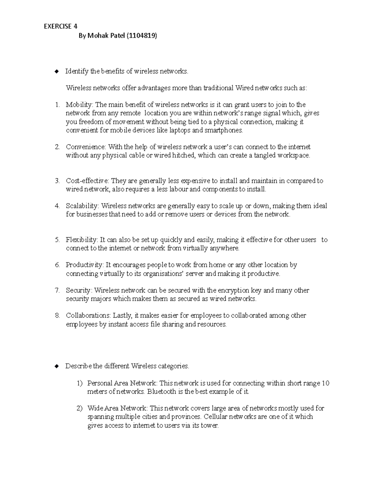 Exercise 4 - i hope it helps - EXERCISE 4 By Mohak Patel (1104819 ...