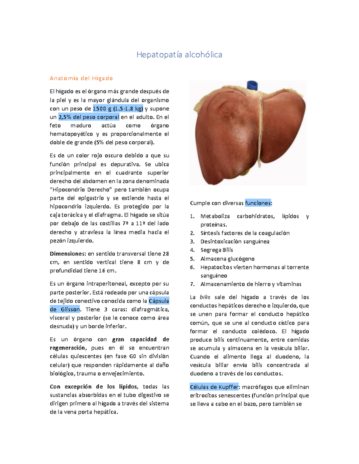 Hepatopatía alcohólica resumen - Anatomía Patológica - UMSNH - Studocu