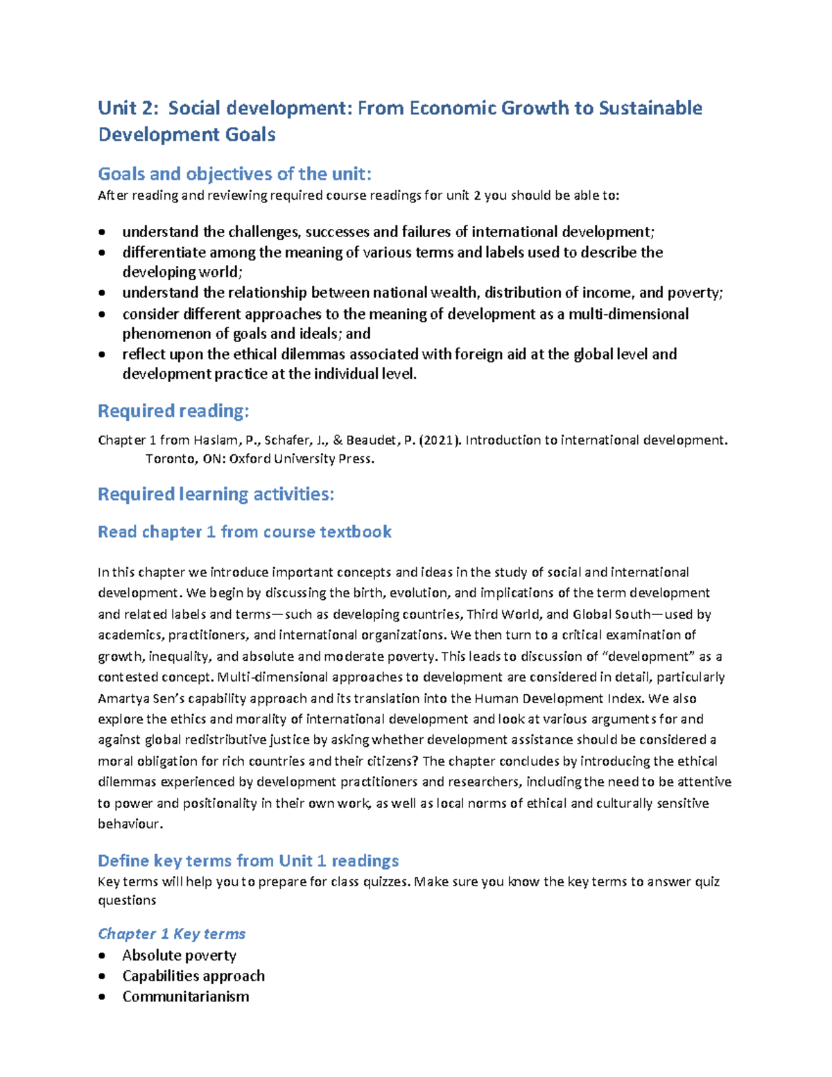 FMLY1012 Unit 2 Fall2021 - Unit 2: Social development: From Economic ...
