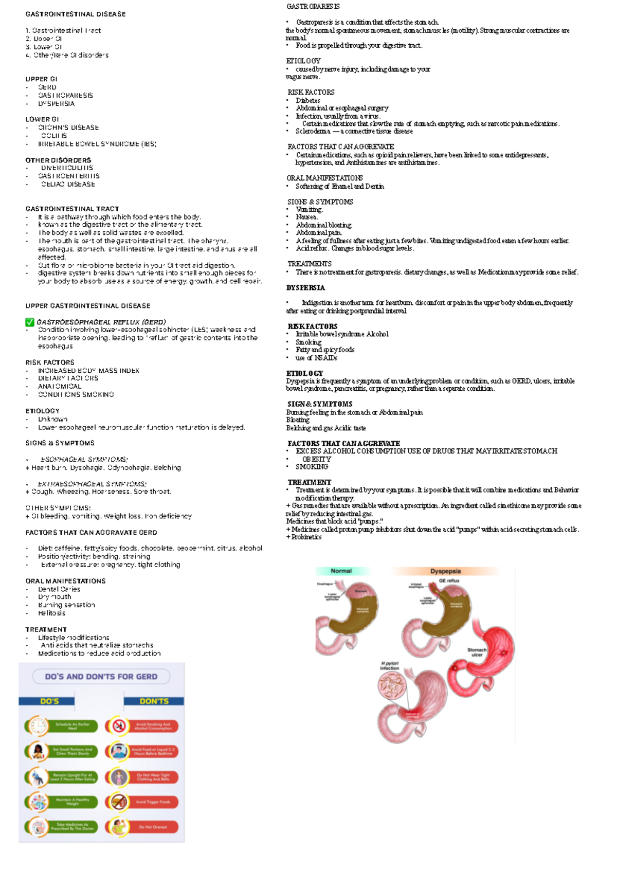 Good Notes 4 - GASTROINTESTINAL DISEASE Gastrointestinal Tract Upper GI ...