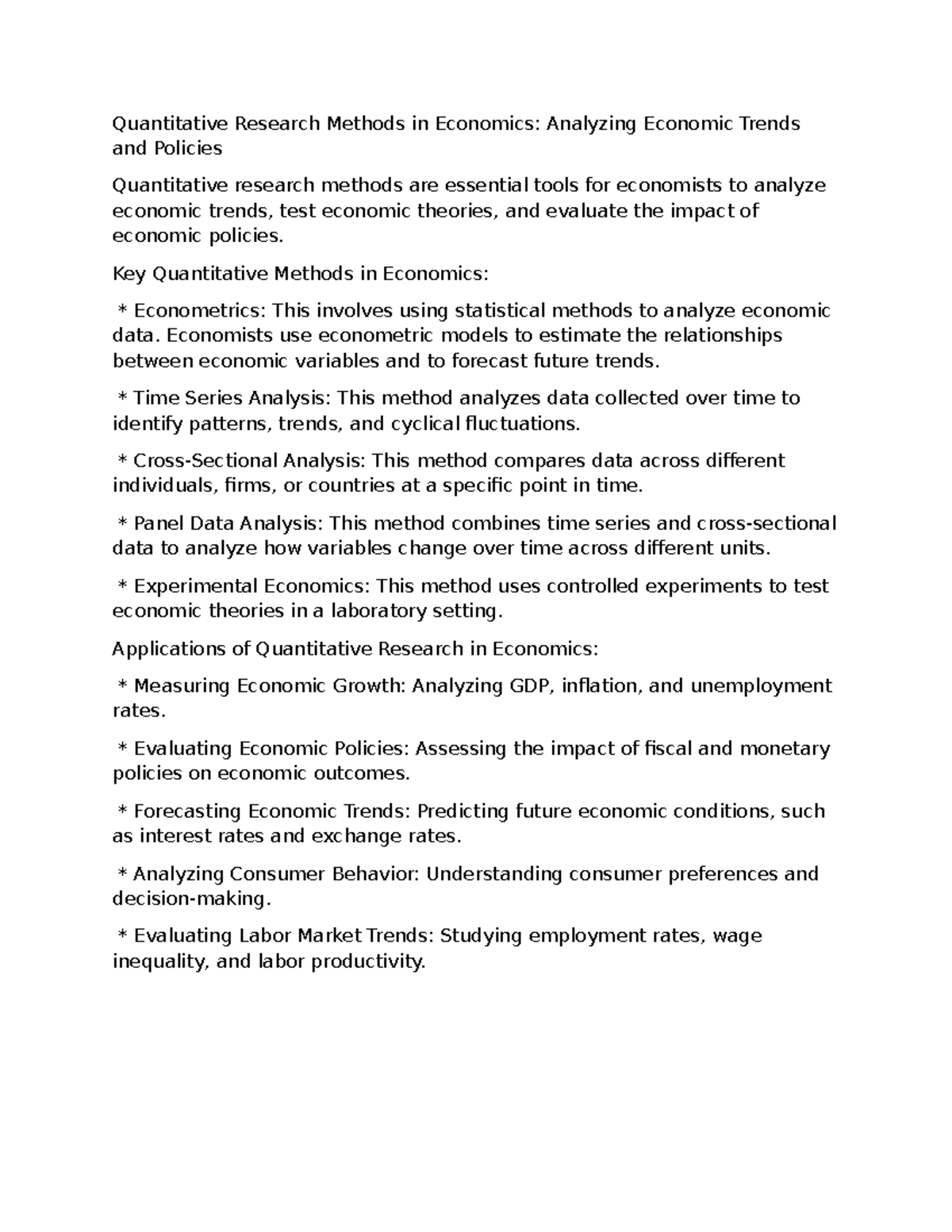 Analyzing Economic Trends and Policies - Quantitative Research Methods ...