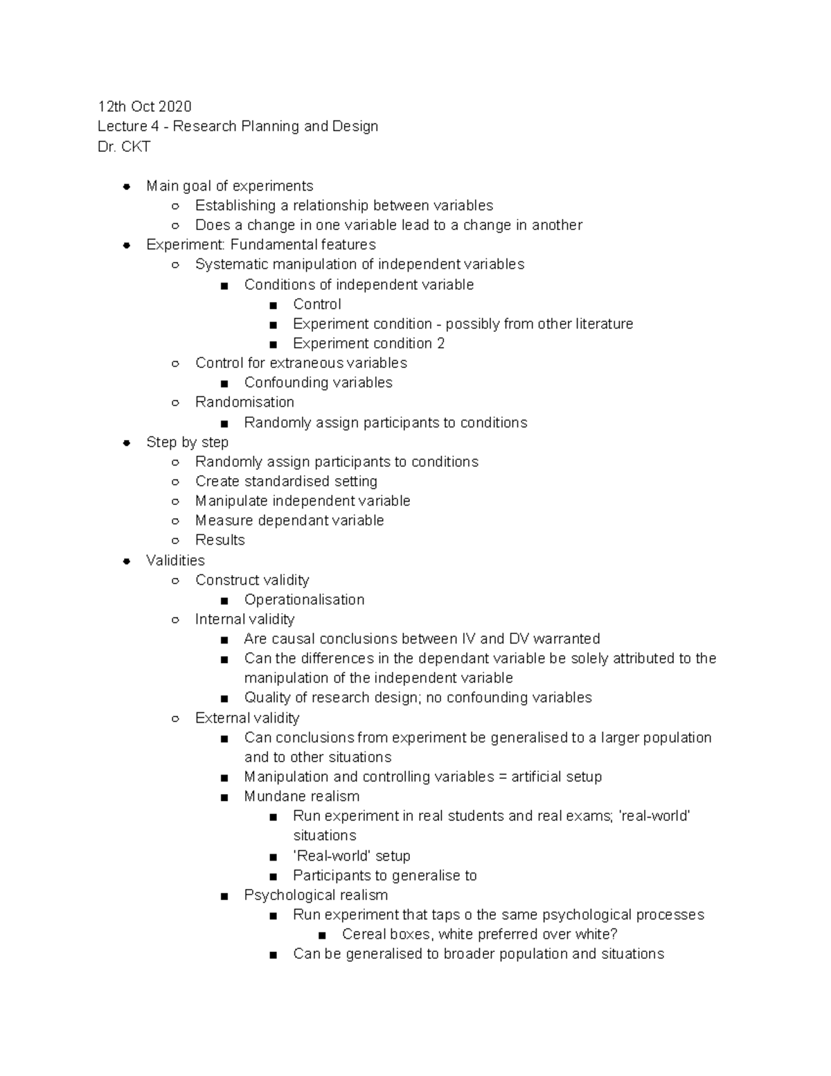 Research Planning and Design Lecture 4 - 12th Oct 2020 - 12th Oct 2020 ...