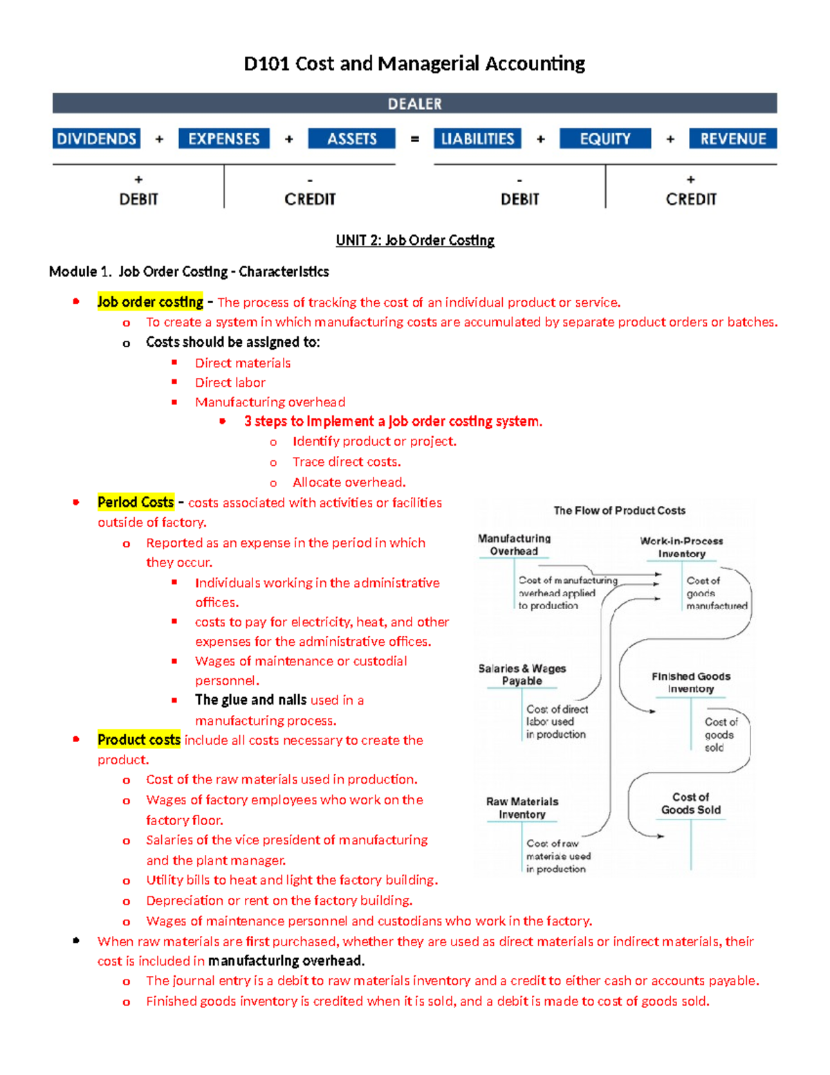 D101 Cost and Managerial Accounting Study Guide - D101 Cost and ...