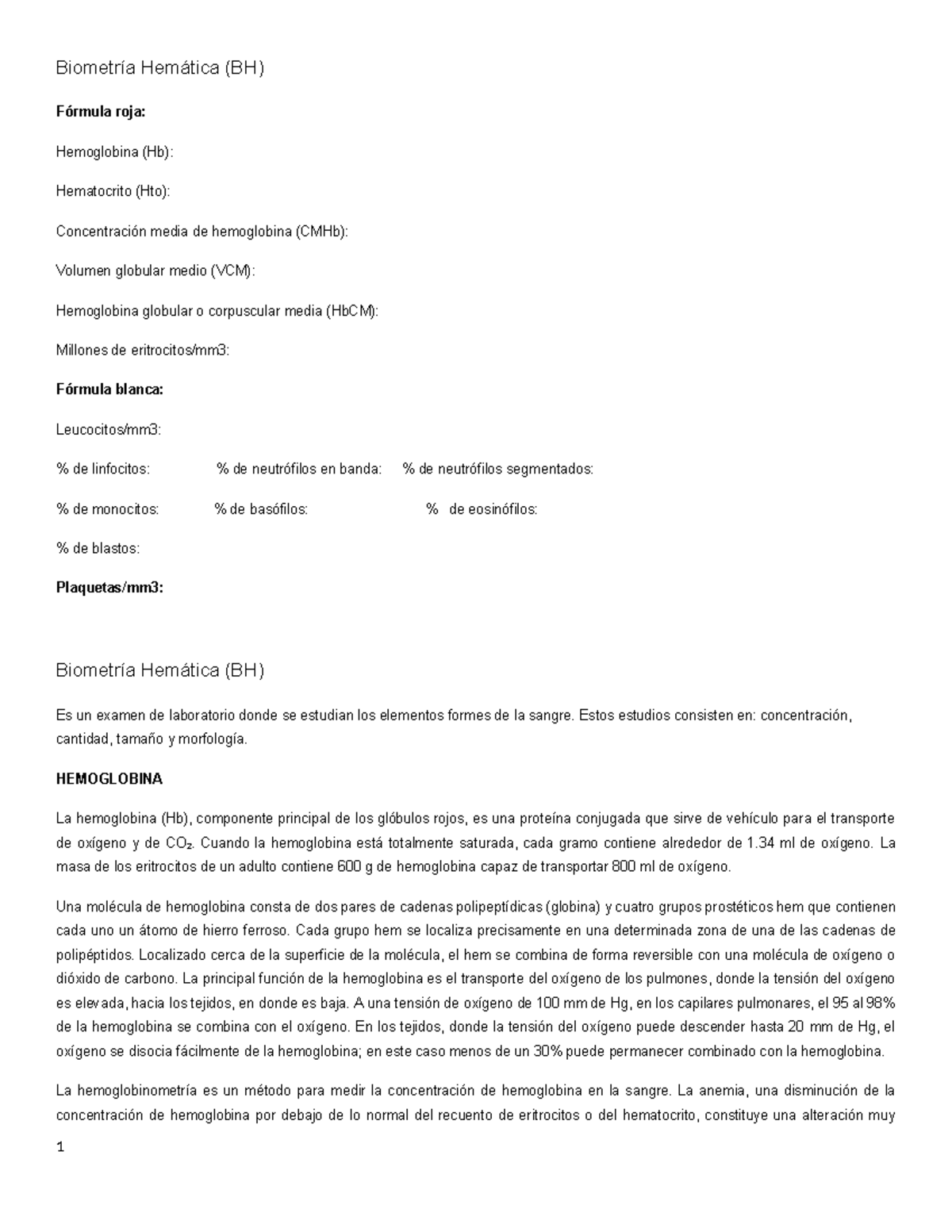Biometría Hemática 2024 - Biometría Hemática (BH) Fórmula roja ...