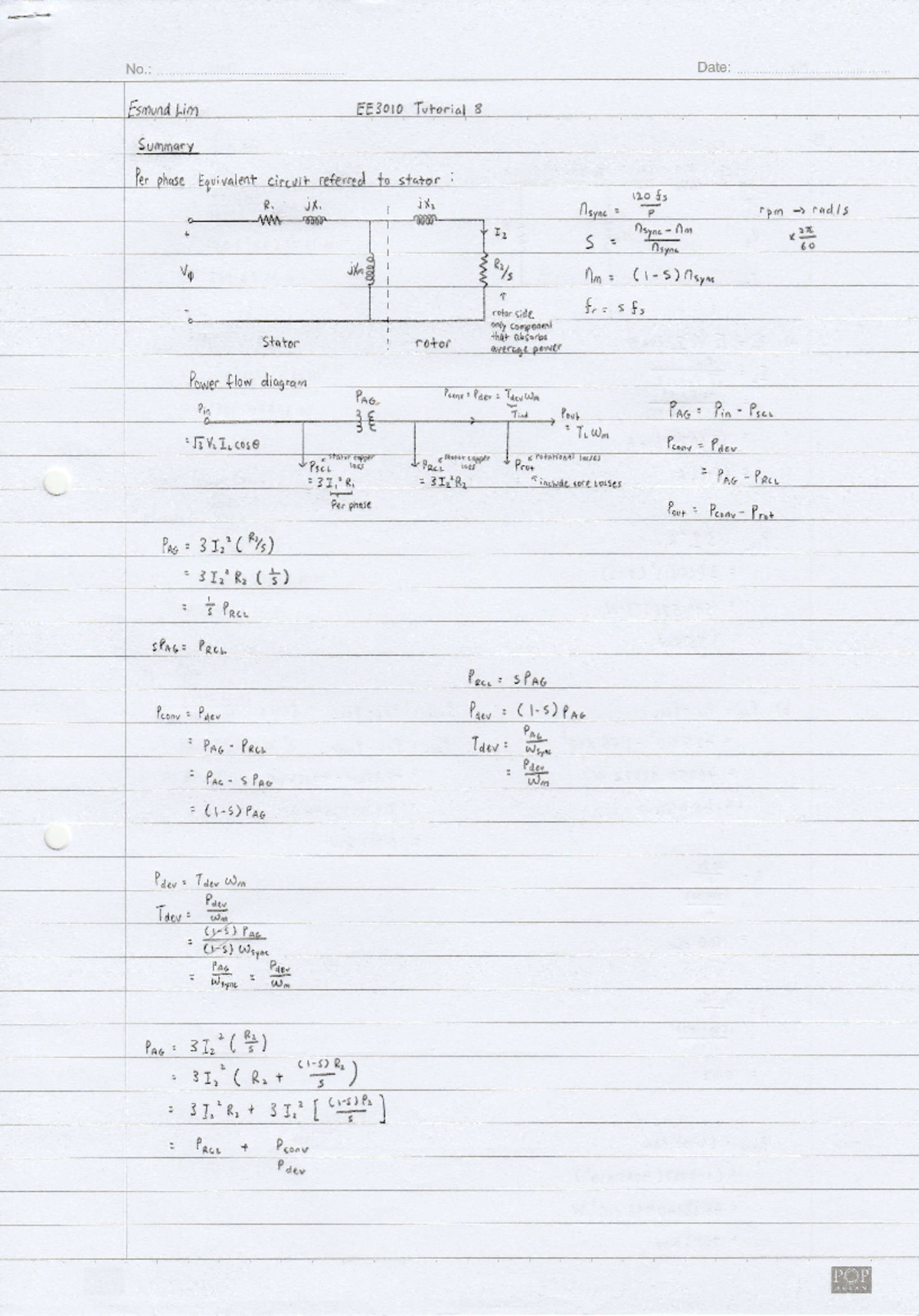 Electrical Devices And Machines Tutorial 8 Solution - Date: t2'o f,r ...