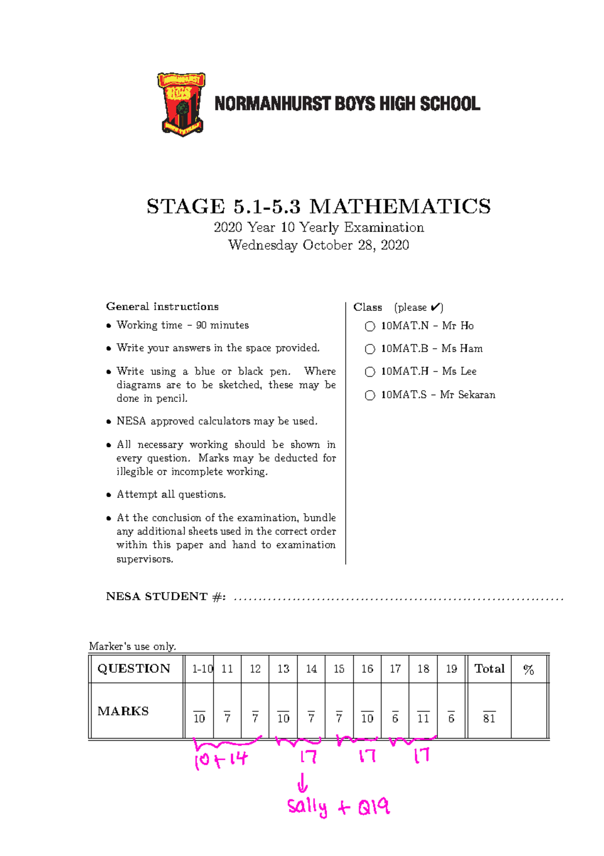 2020 Year 10 Task 4 (Yearly Trial) Solutions only - STAGE MATHEMATICS ...