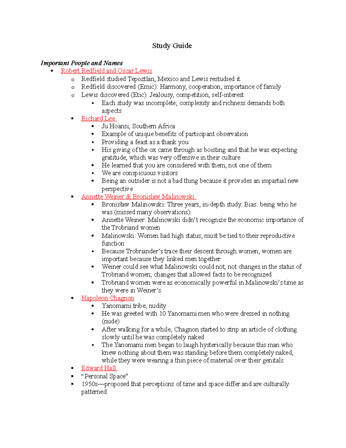 Culture Sketches notes - Study Guide Important People and Names Robert ...