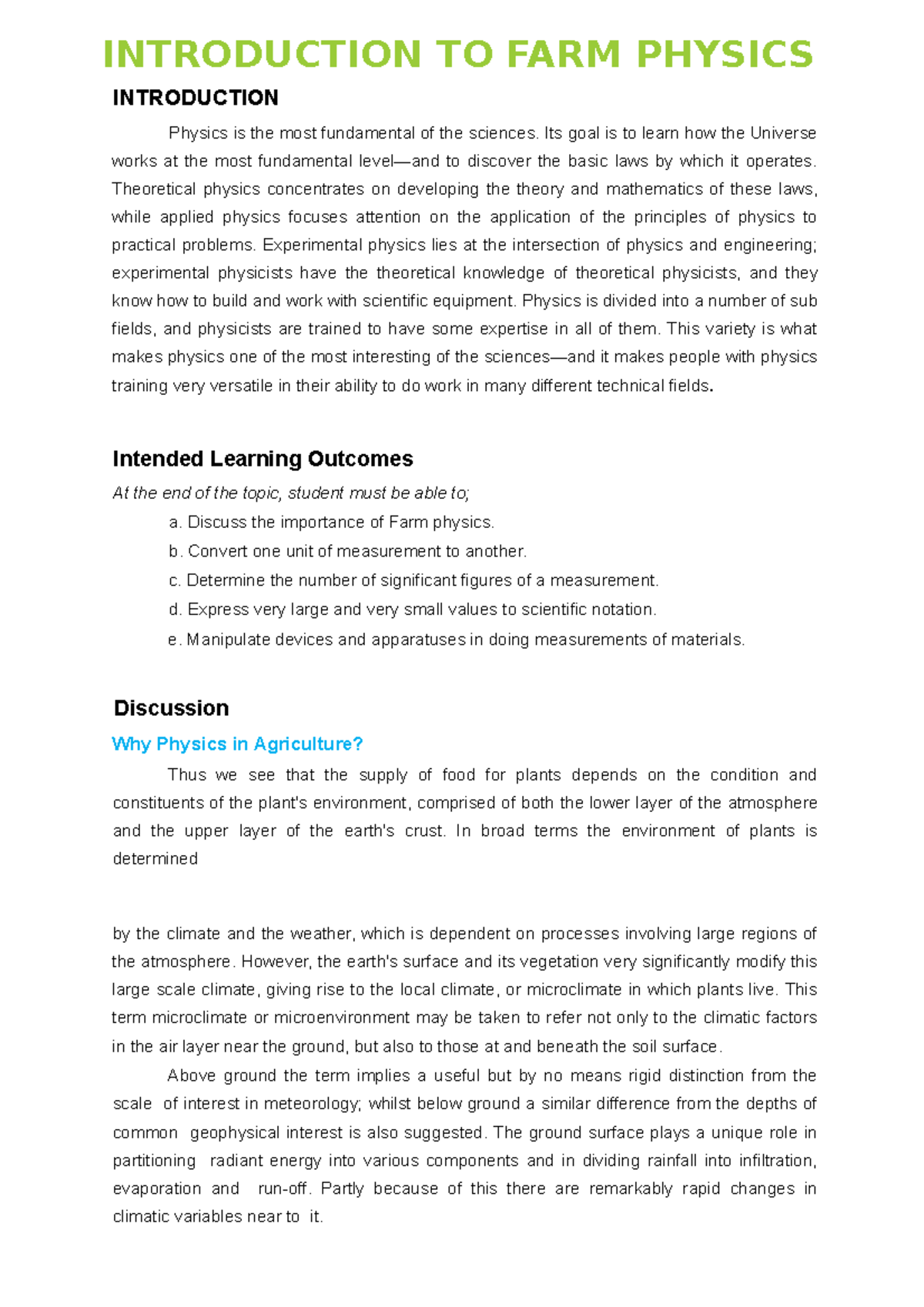 Chapter 1 Introduction - INTRODUCTION TO FARM PHYSICS INTRODUCTION ...