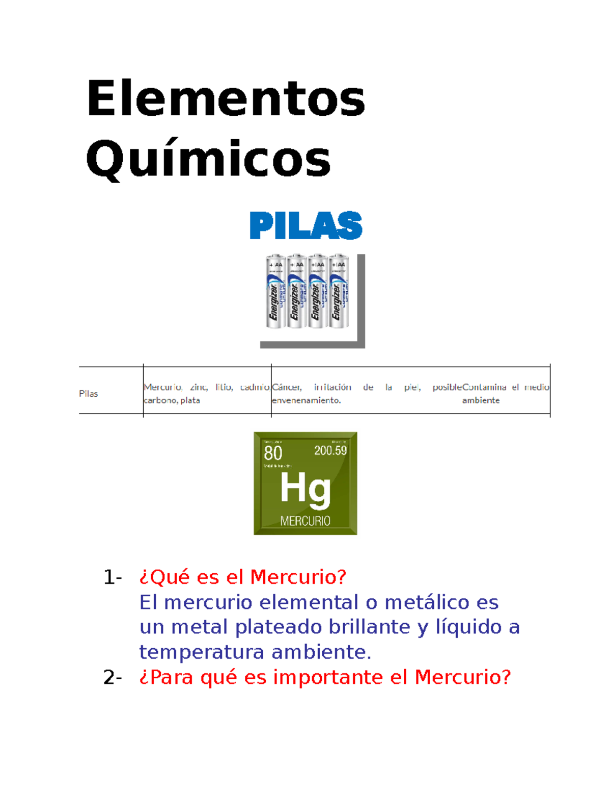 Elementos Químicos - Elementos Químicos PILAS 1- ¿Qué es el Mercurio ...