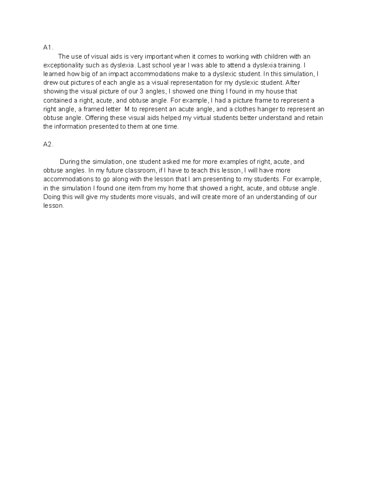 D096 task 2 - Passed on try 2 - A1. The use of visual aids is very ...