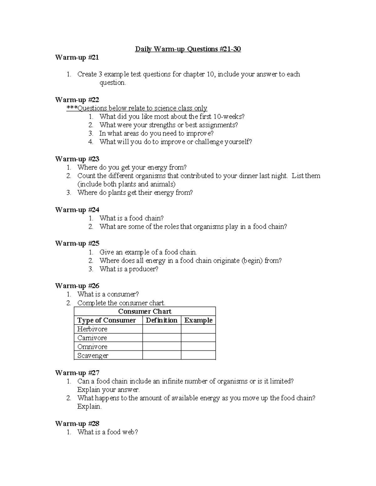 6th Grade Daily Warm ups 21-30 - Daily Warm-up Questions #21- Warm-up ...