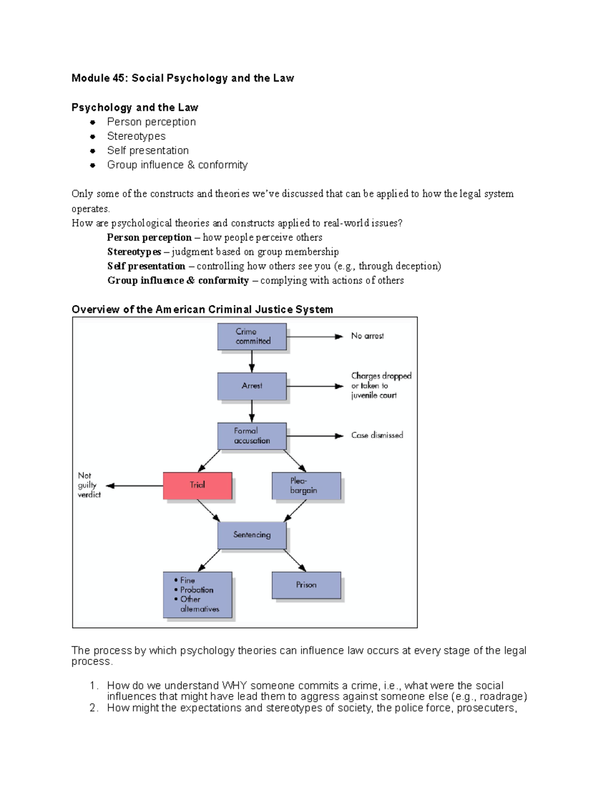 Week 14 (Modules 45-47) - Module 45: Social Psychology and the Law ...