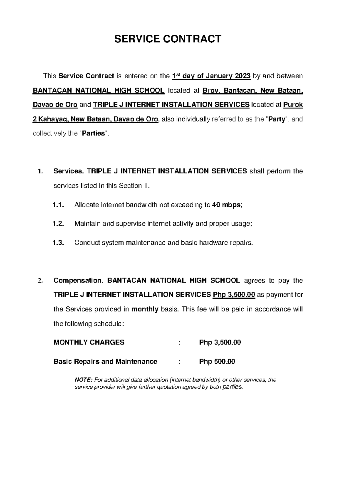 Service contract - None - SERVICE CONTRACT This Service Contract is ...