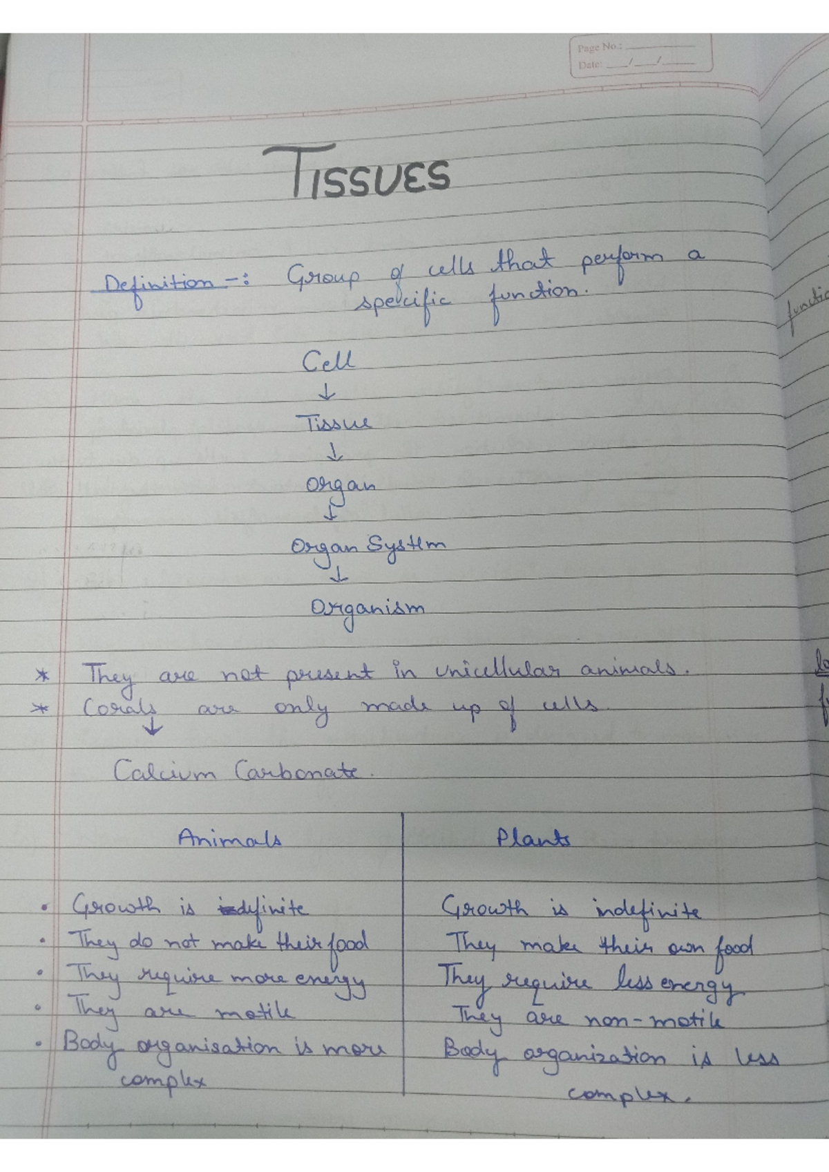 Biology - Class 9 chapter tissues - Page No.: Date: TISSUES Definition ...