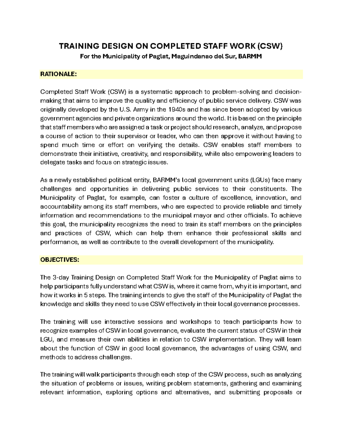 Training Design ON Completed Staff WORK - Paglat - TRAINING DESIGN ON ...