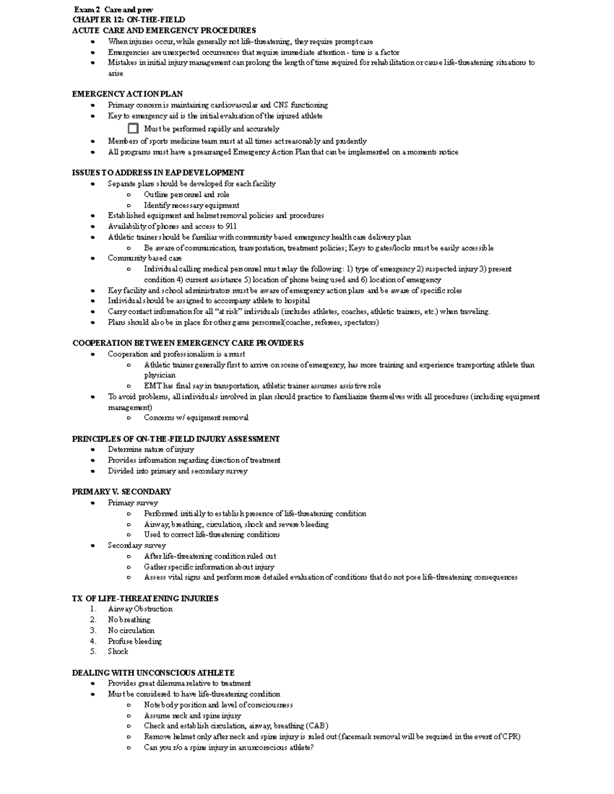 Exam 2 Care and prev - Care and prevention of injuries with terms and ...