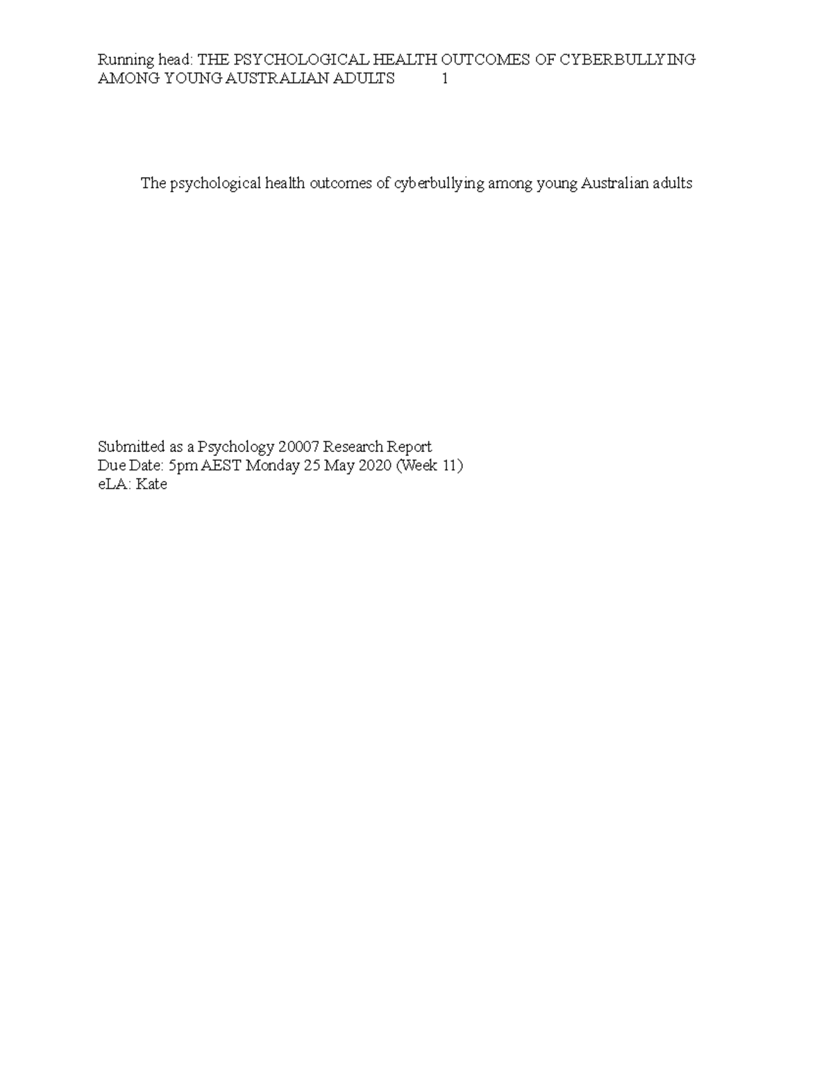 Development Psychology Assignment 2 Research Report - Running head: THE ...