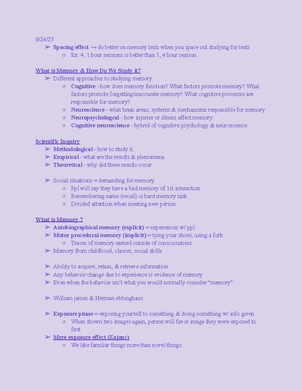 Human Memory Exam 1 Notes - 8/24/ Spacing effect → do better on memory ...