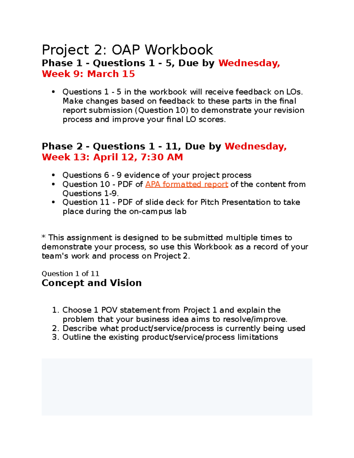 Project 2 - Project 2: OAP Workbook Phase 1 - Questions 1 - 5, Due by ...