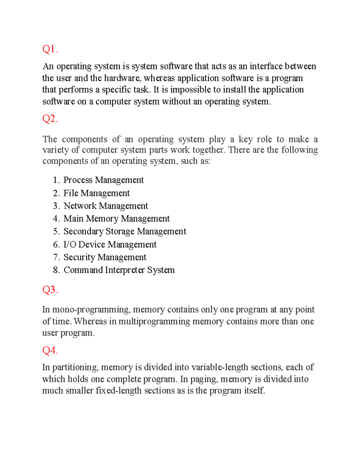 Csi Lecture Notes 777 Q1 An Operating System Is System Software That Acts As An Interface