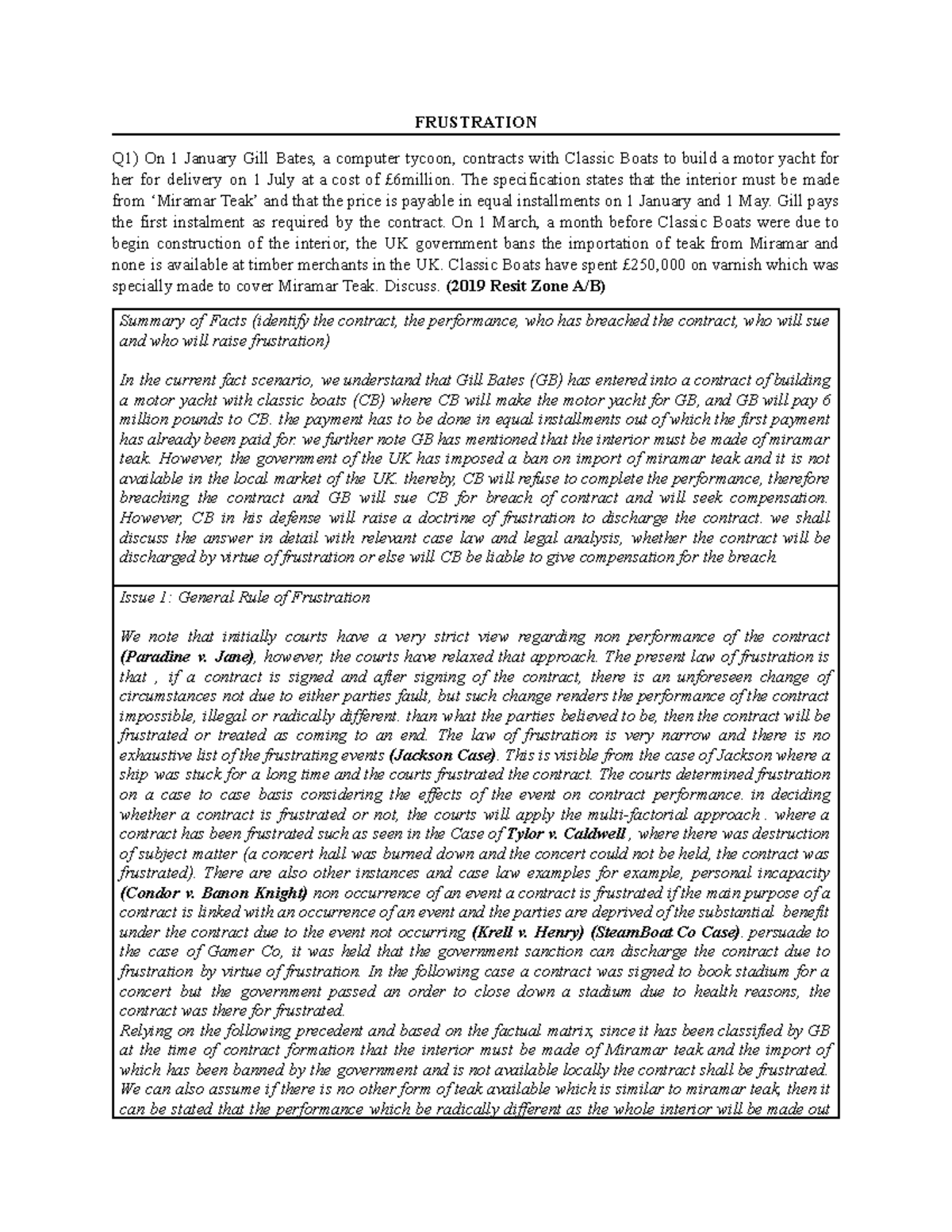 Answer Writing- Frustration - FRUSTRATION Q1) On 1 January Gill Bates ...